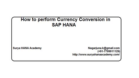 How To Perform Currency Conversion In Sap Hana