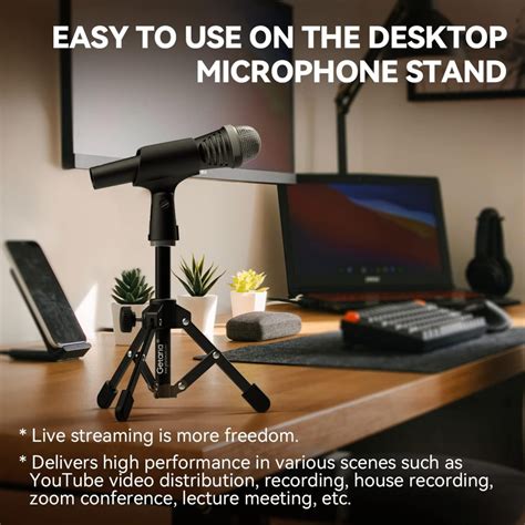 Getaria Mini Desktop Microphone Stand Foldable Tripod Mic Stand Desk