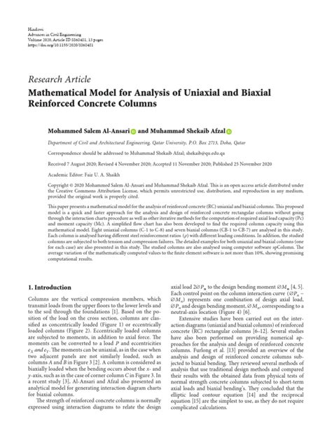 mathematical model for analysis of uniaxial and bi pdf column