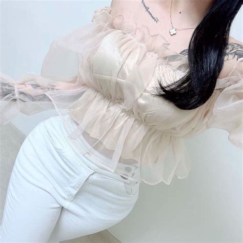 바비 [남심저격체고] 공주님 시스루 프릴 망사 블라우스 데이트룩 여친룩 봄데이트룩 퍼프블라우스 프릴블라우스 오프숄더블라우스