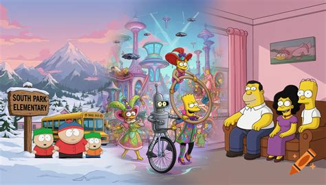A Cartoon Crossover Image With South Park Characters In The Snow A