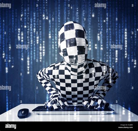 Hacker In Body Mask Decoding Information From Futuristic Network