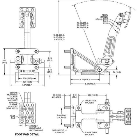 Wilwood 340 16376 Forward Facing Floor Mount Brake Pedal 525 61