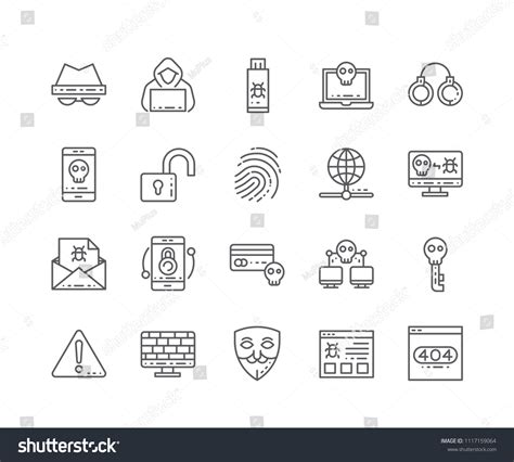 Set Hacker Outline Icons Isolated On Stock Vector Royalty Free Shutterstock