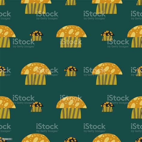 손으로 그린 귀여운 환각 버섯의 매끄러운 벡터 패턴 스크랩북 용지 직물 월페이퍼 배경을 인쇄하기 위한 반복되는 마법의 버섯 디자인 가을에 대한 스톡 벡터 아트 및 기타