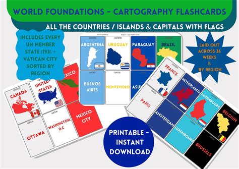 World Countries Capitals Flashcards With Flags 36 Week Geography