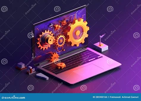 System Update Concept With Laptop Computer And Gear Machine With 3d