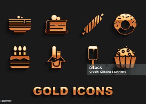 초콜릿 바 도넛 컵케익 아이스크림 불타는 촛불이 있는 케이크 사탕 팬케이크 더미 및 조각 아이콘을 설정합니다 벡터 검은색에 대한