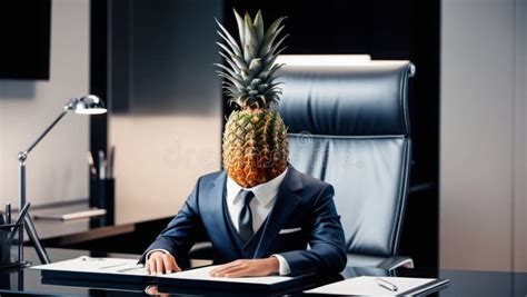 A Professional Pineapple Dressed In An Elegant Business Suit Seated At