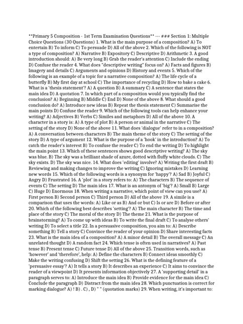 Lesson Plan For Composition Primary 5 Title 1st Term Examinations For Primary 5 Composition Pdf