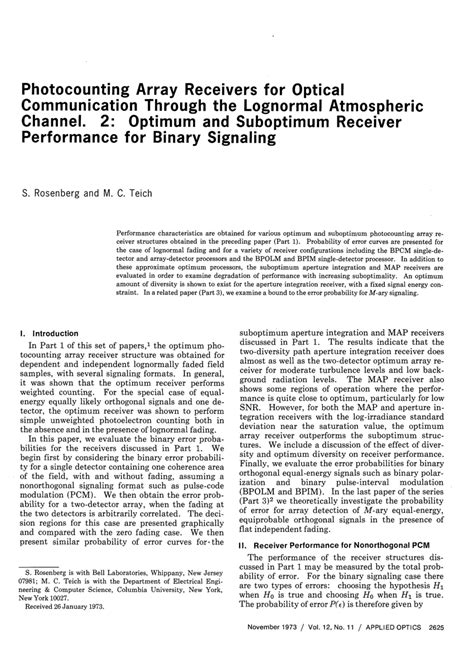 Pdf Photocounting Array Receivers For Optical Communication Through