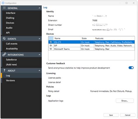 Configuration Log Hihi Vision V4 Help