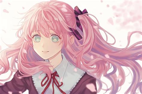 Una Chica Con Cabello Rosado Y Ojos Rosados Con Cabello Rosado Y Ojos Rosados Foto Premium