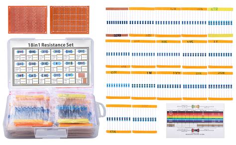 Kuman 17 Values 1 Resistor Kit 0 Ohm 1m Ohm Pack Of 525with 5x7cm