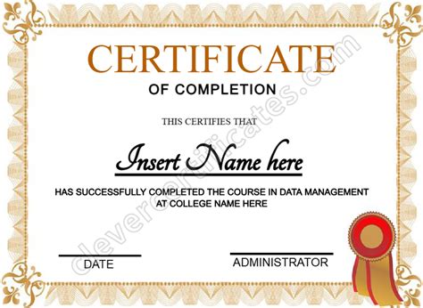 Completion Designs Editable Completion Certificate Template Clever