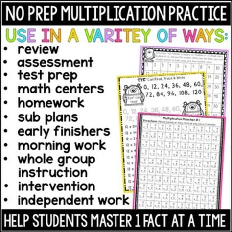 Single Digit Multiplication Practice Math Fact Fluency Worksheets