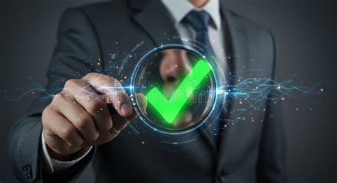 A Businessman Carefully Examines A Digital Check Mark Through A Magnifying Glass Symbolizing