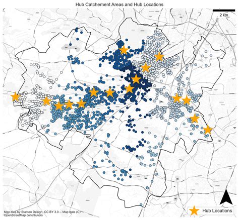 Hub Catchment Areas And Hub Locations Each Dot Corresponds To The Download Scientific Diagram