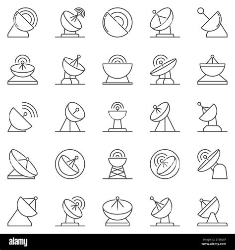 Parabolic Antenna Outline Icons Set Satellite Dish Antenna Vector Concept Signs Or Design