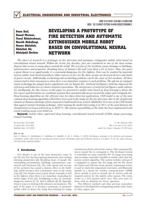 PDF Developing A Prototype Of Fire Detection And Automatic Extinguisher Mobile Robot Based On