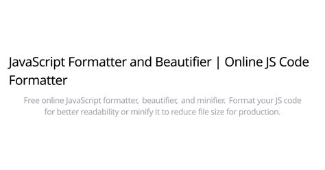 Javascript Formatter And Beautifier Online Js Code Formatter