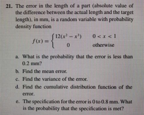 solved 21 the error in the length of a part absolute value