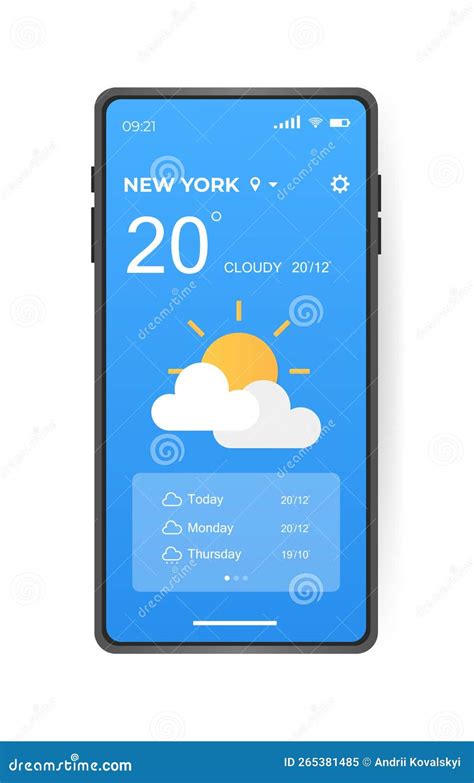 Mobile Weather App Interface Design Gui Elements For Weather Forecast