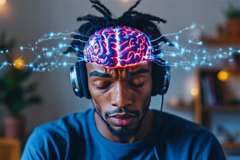 Neural Signal Brain Energy And Neural Data Signals Man With Illuminated Brain Visualizing