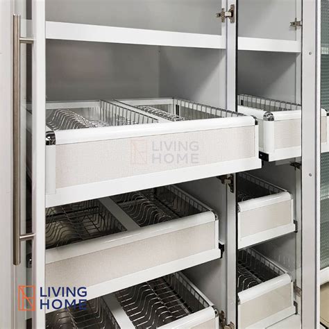 Livinghome Furniture ตู้เก็บจาน 3 ประตู W48xd120xh190 Cmสีอบขาวเทา ลายผ้า รุ่น A 30 บริษัท ลีฟ