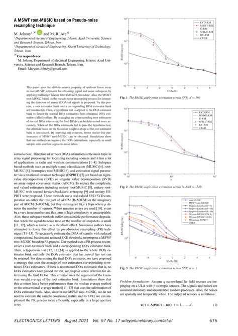 Pdf A Mswf Root‐music Based On Pseudo‐noise Resampling Technique