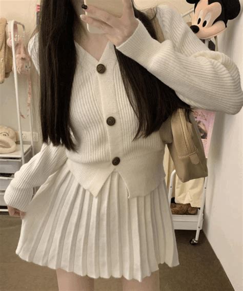 투피스가디건치마 ️ 핏보장 브이넥 주름치마 니트세트 에이블리