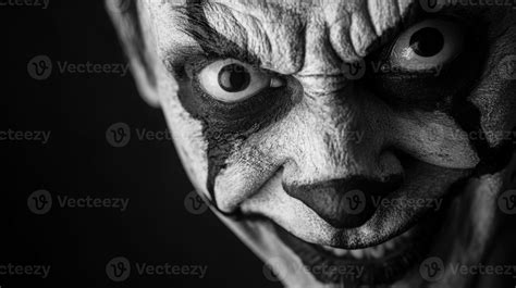 A Close Up View Of A Sinister Clown With Exaggerated Makeup During A