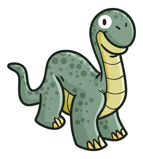 귀여운 어두운 초록색 브라키오사우루스 웃는 만화 일러스트레이션 프리미엄 벡터