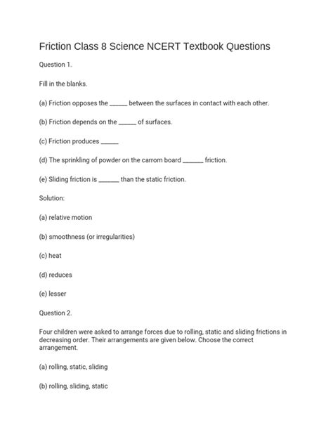 Friction Class 8 Science Ncert Textbook Questions 2 Pdf Friction
