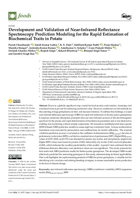 Pdf Development And Validation Of Near Infrared Reflectance Spectroscopy Prediction Modeling