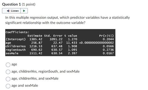 solved question 1 1 ﻿point in this multiple regression
