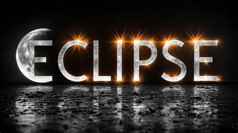 The Word Eclipse Illuminated By A Crescent Moon And Glowing Lights