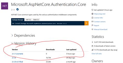Unable To Find Package Microsoftaspnetcoreauthenticationcore With