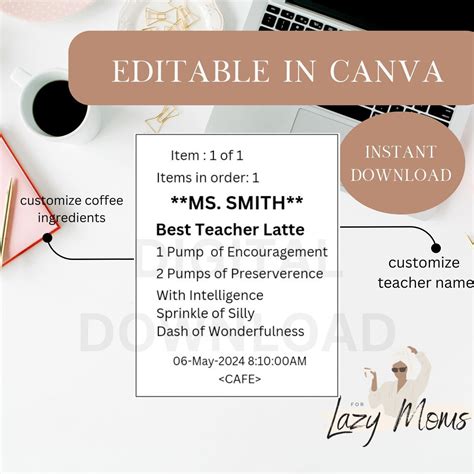 Editable Teacher Fuel Coffee Cup Label Custom Coffee Cup Label