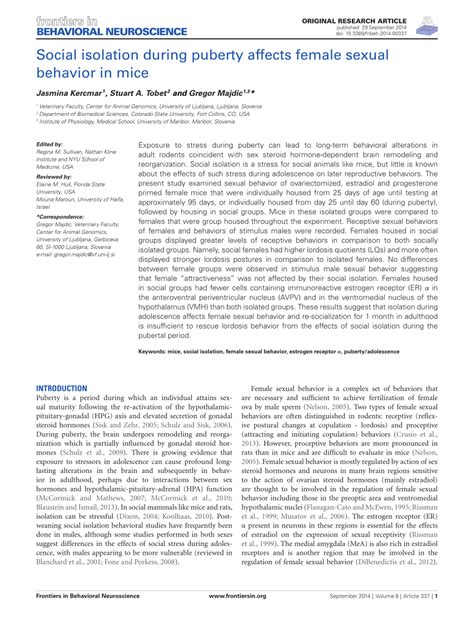 PDF Social Isolation During Puberty Affects Female Sexual Behavior In Mice