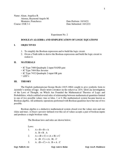Boolean Algebra And Simplification Of Logic Equations Pdf Boolean