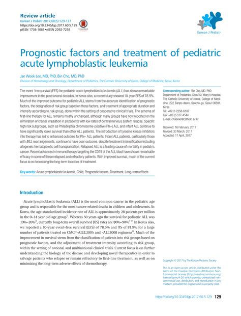 Pdf Prognostic Factors And Treatment Of Pediatric Acute Lymphoblastic