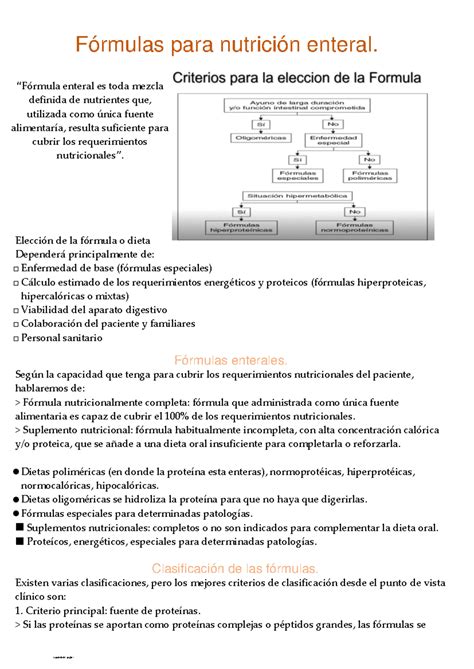 Fórmulas Para Nutrición Enteral Clasificación Y Aplicaciones Clínicas