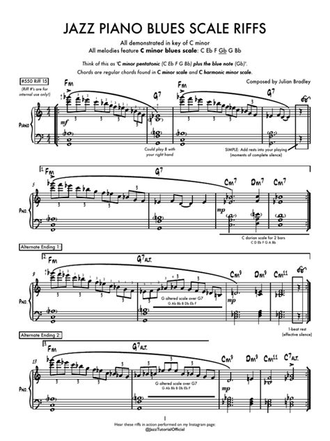 Blues Scale Piano Riffs Commentary By Julian Bradley Pdf Chord
