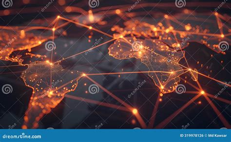 Global Connectivity Digital Map With Glowing Orange Lines Stock Illustration Illustration Of