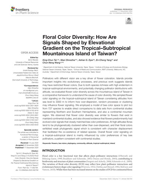 Pdf Floral Color Diversity How Are Signals Shaped By Elevational