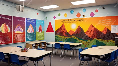 Premium Photo A Classroom With Desks Chairs And Educational Posters