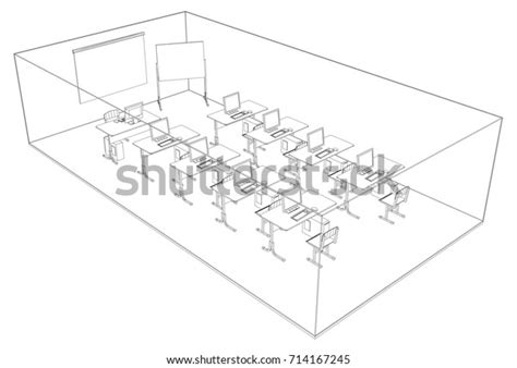 Computer Class Tables Computers Vector Illustration Stock Vector Royalty Free 714167245
