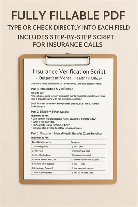Mental Health Insurance Verification Script Fillable Pdf Etsy