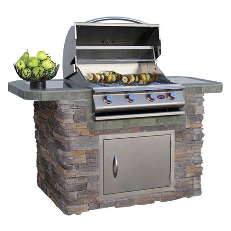 Cal Flame 6 Ft Stone Veneer And Tile Grill Island With 4 Burner Gas